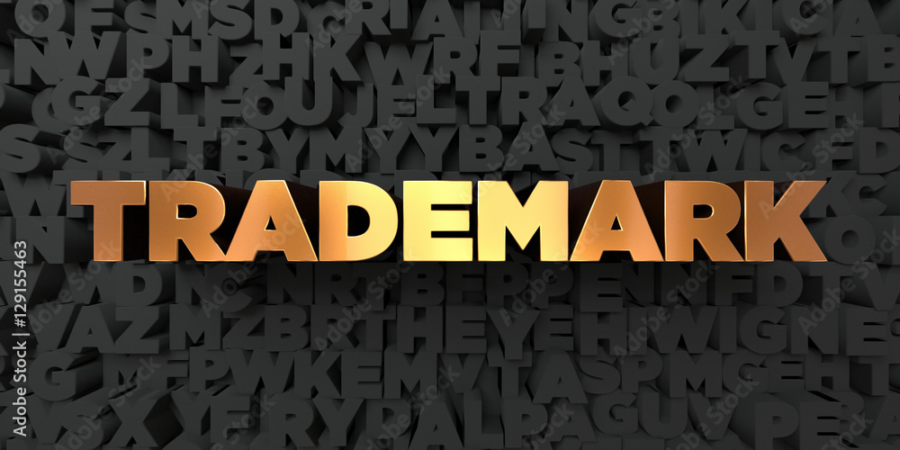 Trademark - Gold text on black background - 3D rendered royalty free ...