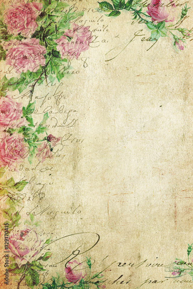 Vintage Background - Floral Illustration - Old Paper Texture - Wedding ...
