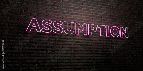 ASSUMPTION -Realistic Neon Sign on Brick Wall background - 3D rendered ...