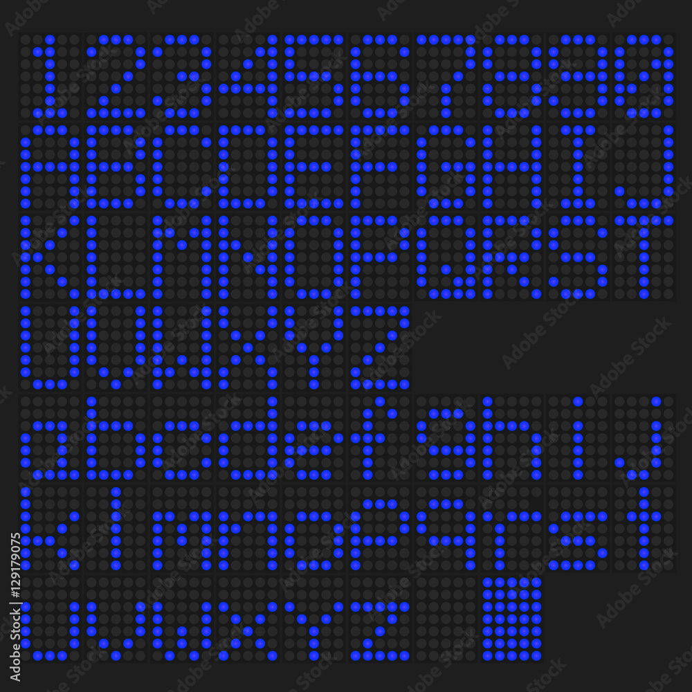 Blue led uppercase and lowercase English alphabet, number Stock Vector ...