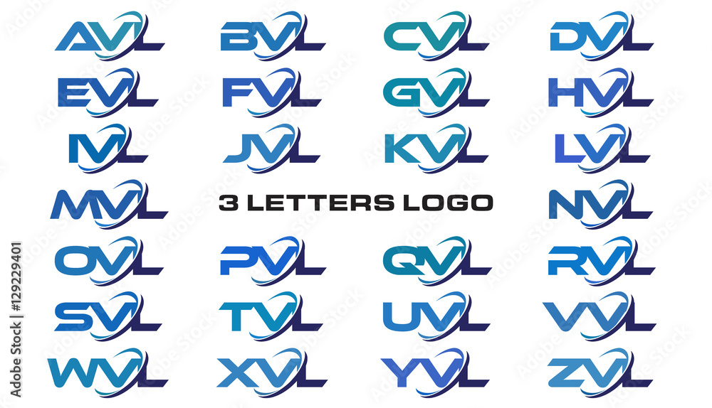 3 letters modern generic swoosh logo AVL, BVL, CVL, DVL, EVL, FVL, GVL ...