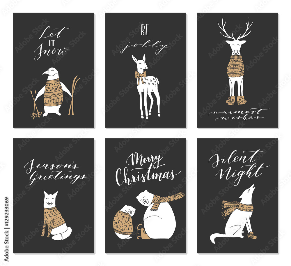 Christmas animals cards. Stock Vector | Adobe Stock