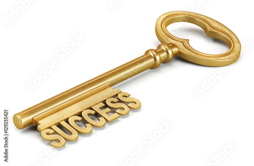 Golden key to success isolated on white background. 3d render il Stock ...