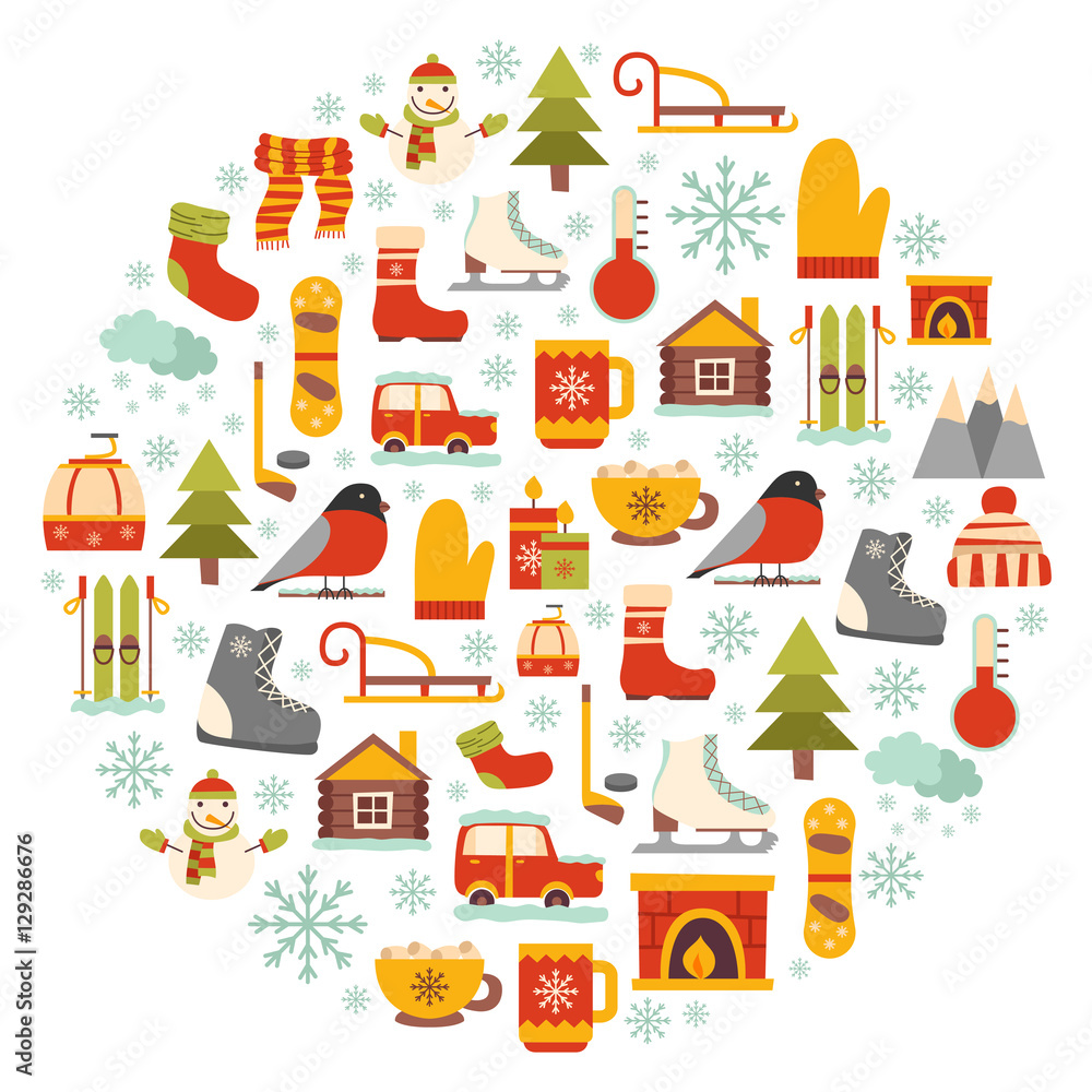Vector winter cartoon background Stock Vector | Adobe Stock