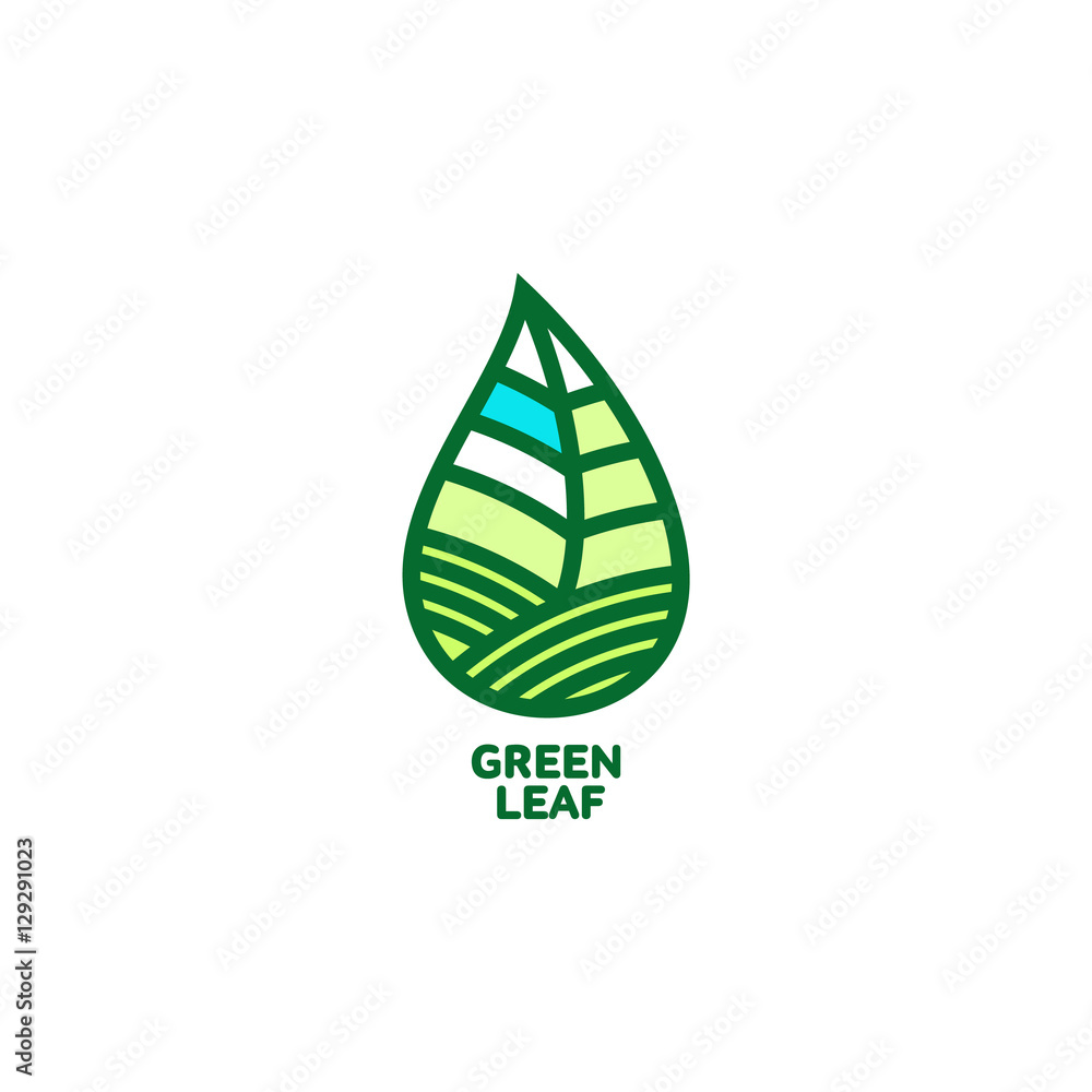 Horizontal pointed green leaf logo template, vector illustration ...