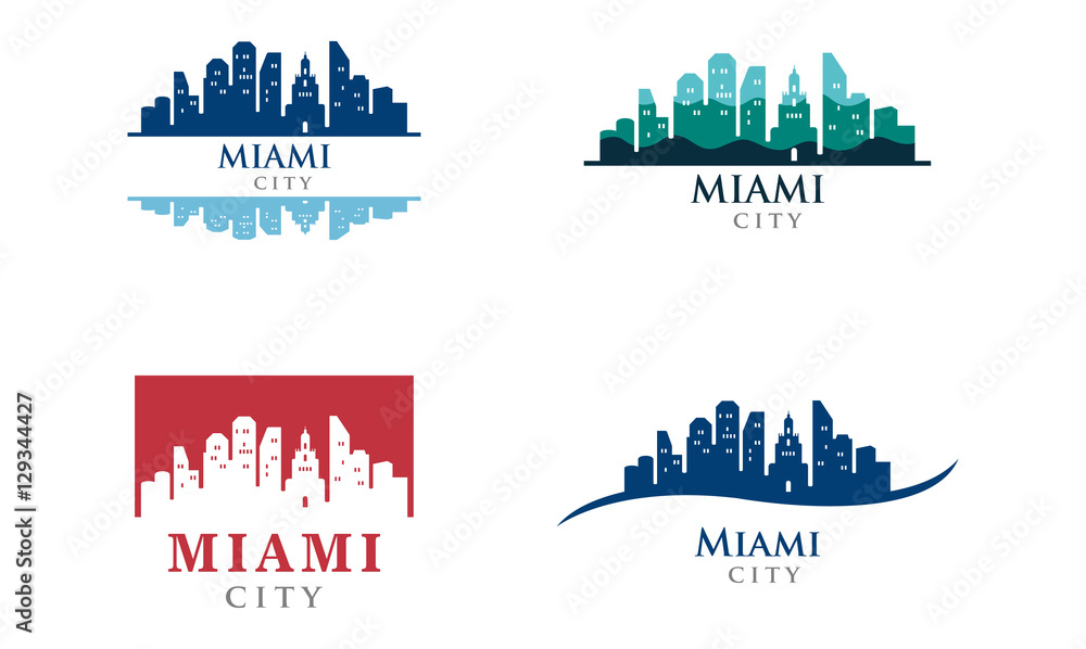 Visit Miami City Skyline Landscape Logo Set Stock Vector | Adobe Stock