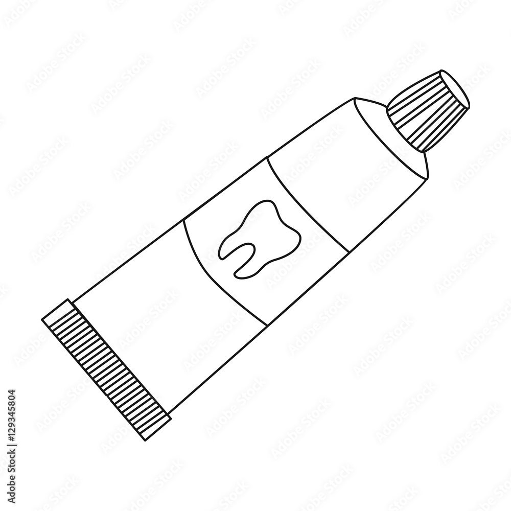 Tube of toothpaste icon in outline style isolated on white background ...