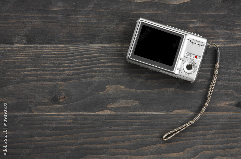 back silver digital compact camera with blank black screen displ Stock ...