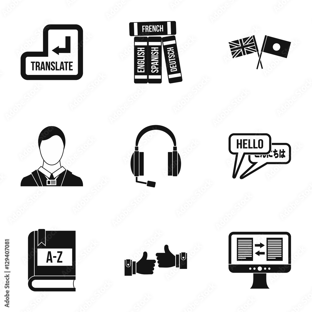 Stock-Vektorgrafik „Language learning icons set. Simple illustration of ...