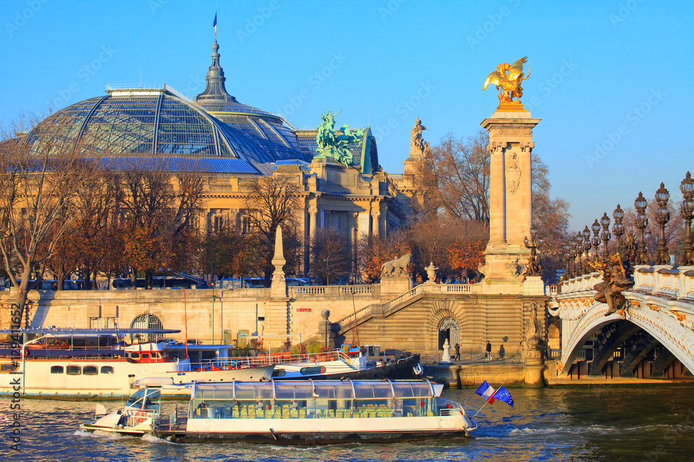 Batobus sur la seine près du grand palais et du pont Alexandre 3 Stock ...