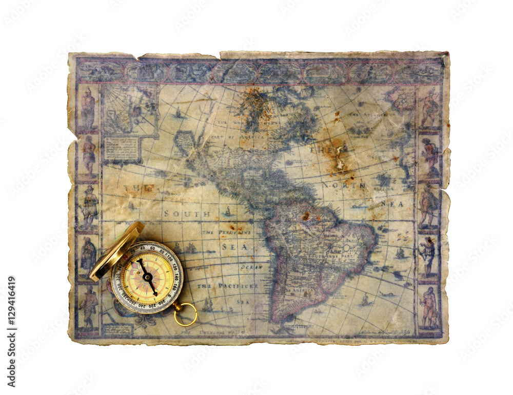 Ancient map and vintage compass Stock Photo | Adobe Stock