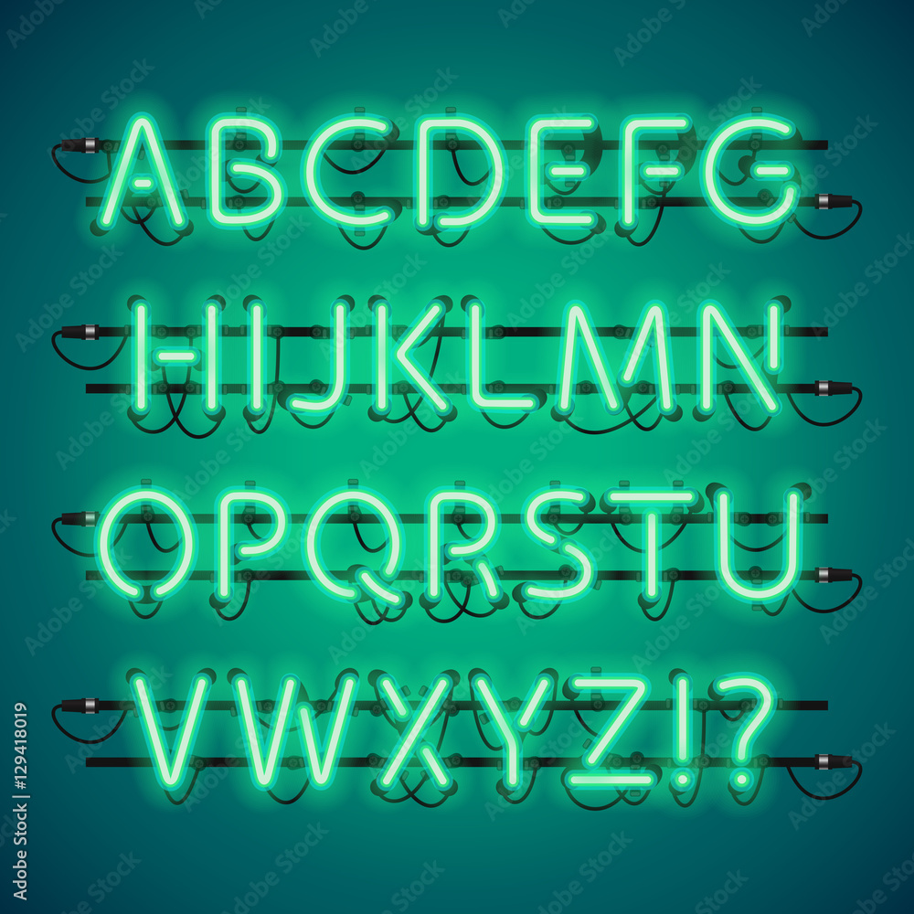 Vector de Stock Glowing Neon Green Alphabet | Adobe Stock