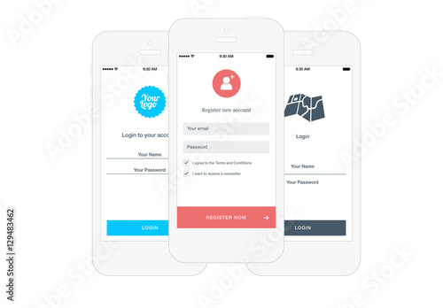 Basic Set of Mobile Login Screen Layouts. Buy this stock template and ...
