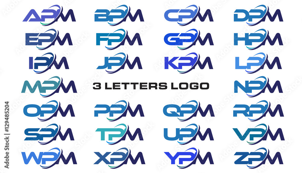 3 letters modern generic swoosh logo APM, BPM, CPM, DPM, EPM, FPM, GPM ...