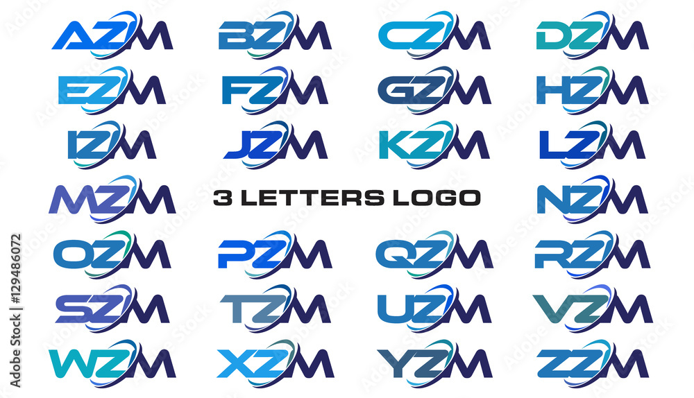 3 letters modern generic swoosh logo AZM, BZM, CZM, DZM, EZM, FZM, GZM, HZM, IZM, JZM, KZM, LZM ...