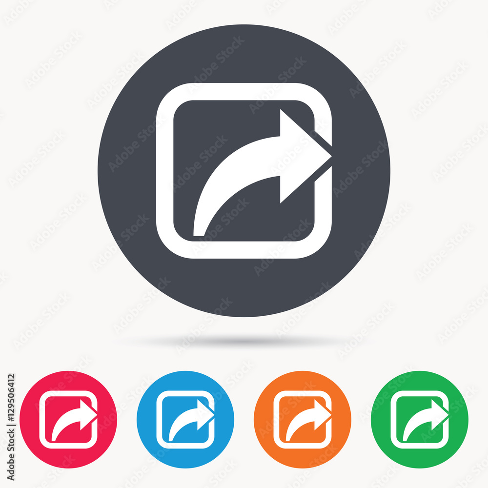 Share icon. Send social media information symbol. Colored circle ...