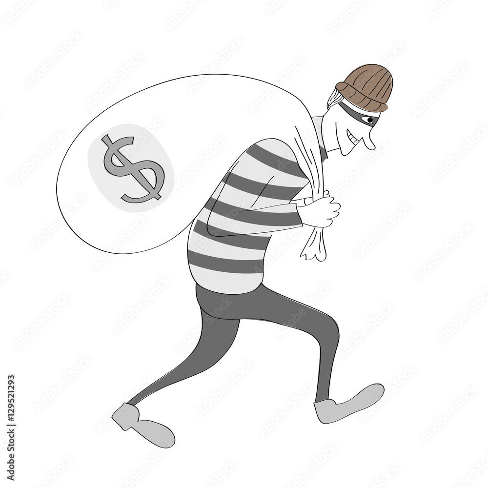 Cartoon theif illustration with money bag Stock Vector | Adobe Stock