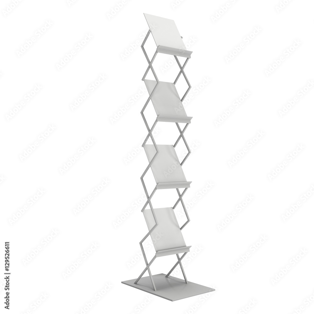 Trade show booth Magazine Rack white and blank. 3d render isolated on ...