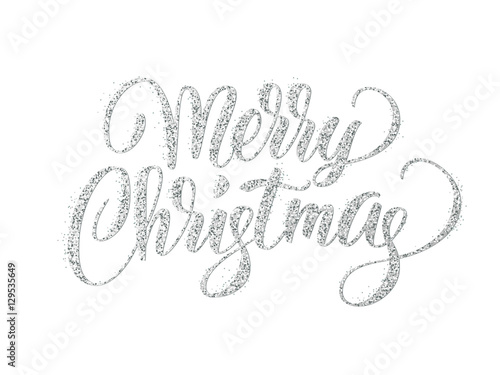 Merry christmas card with silver glitter lettering Stock Vector | Adobe ...