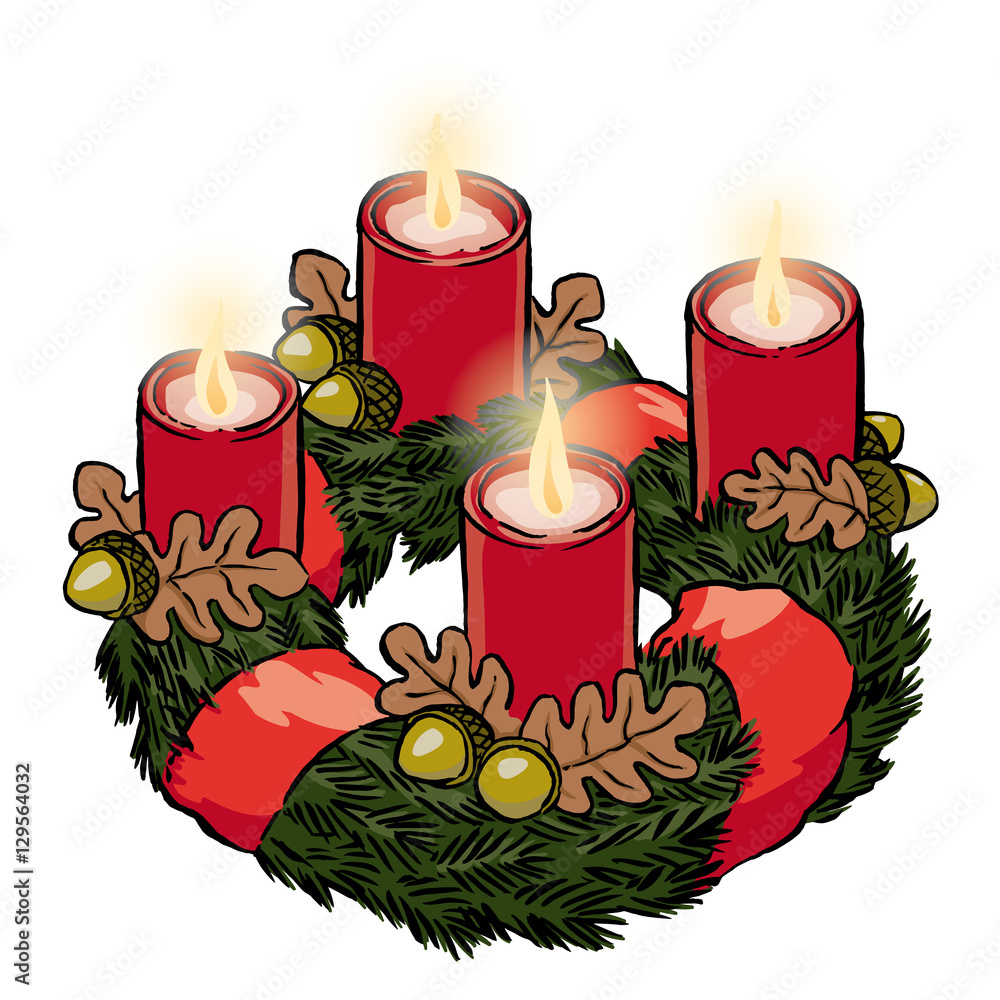Vector de Stock Adventskranz mit Schleife und Eicheln 4. Advent | Adobe ...