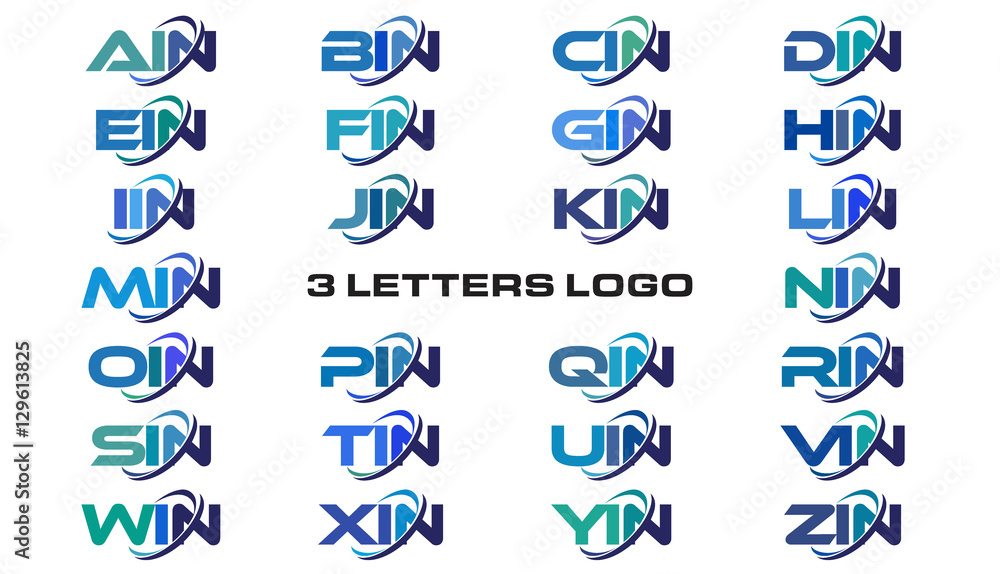 Stock-Vektorgrafik „3 letters modern generic swoosh logo AIN, BIN, CIN ...