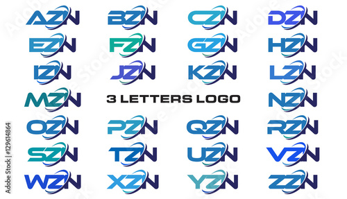 3 letters modern generic swoosh logo AZN, BZN, CZN, DZN, EZN, FZN, GZN ...