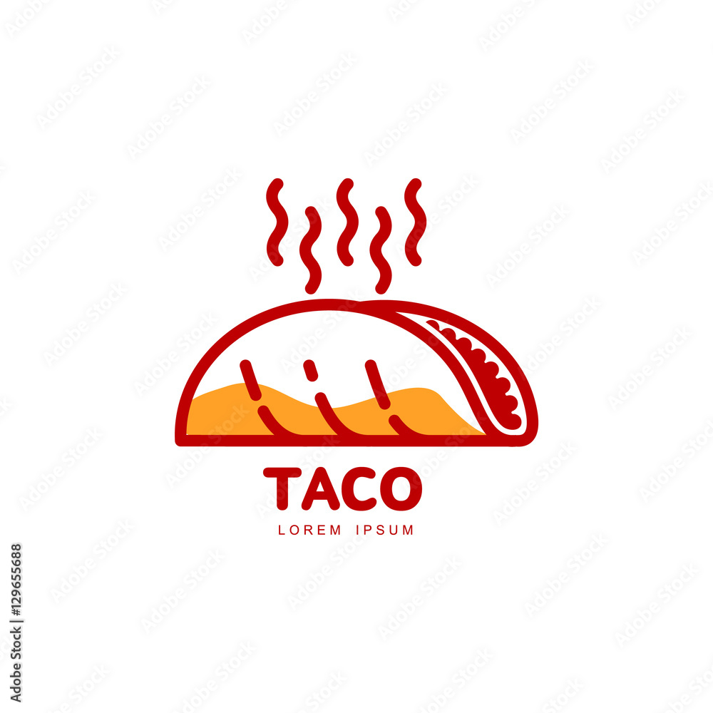 Stylized hot, freshly made Mexican taco logo template, vector ...