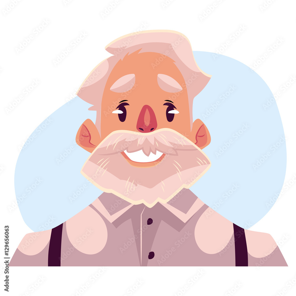 Grey haired old man face, smiling facial expression, cartoon vector ...