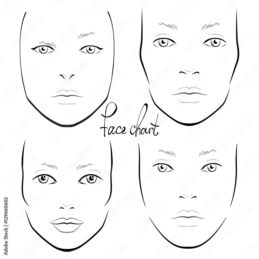 Face chart Makeup Artist Blank. Template. Vector illustration. Stock ...