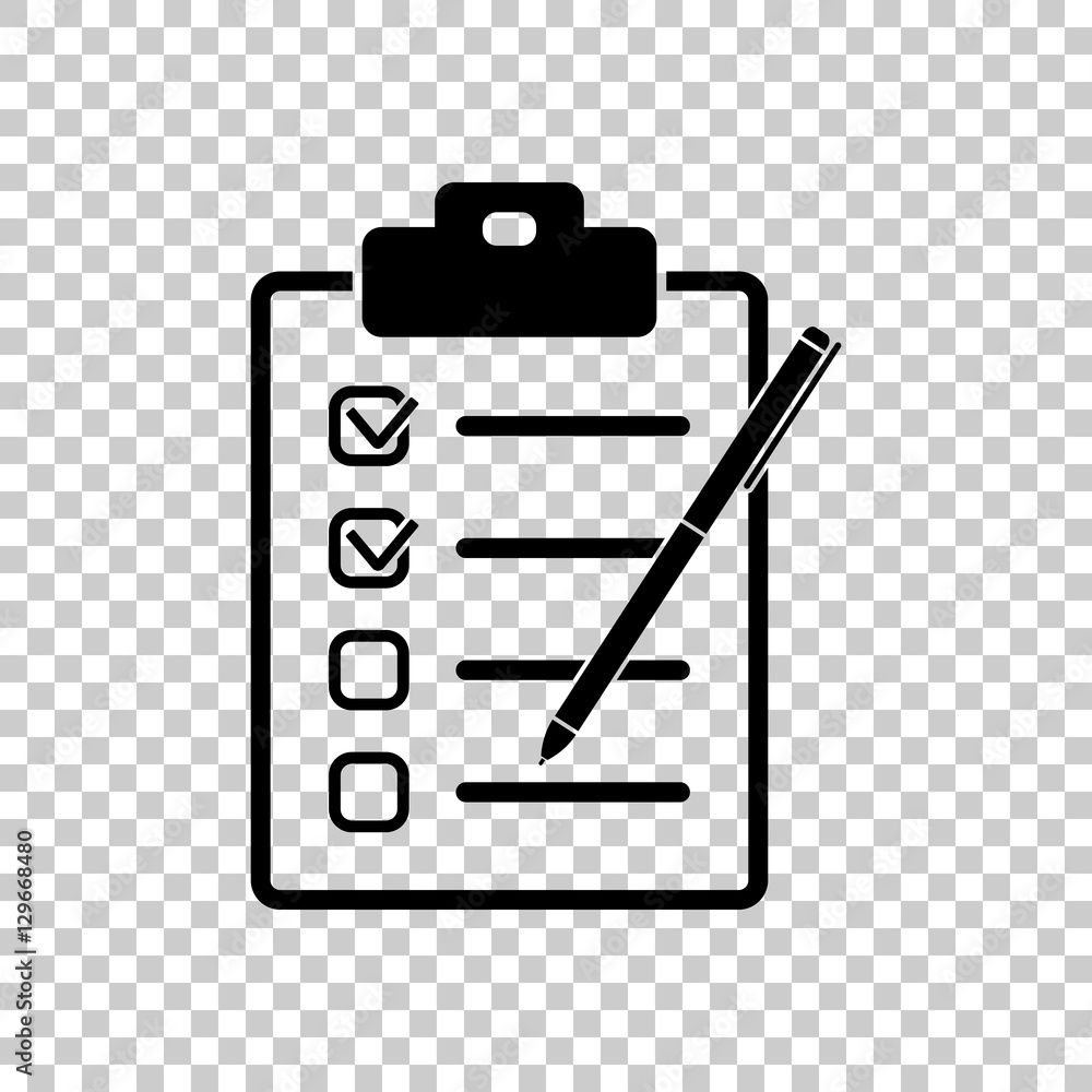 Checklist with pen icon. Black icon on transparent background. Stock ...
