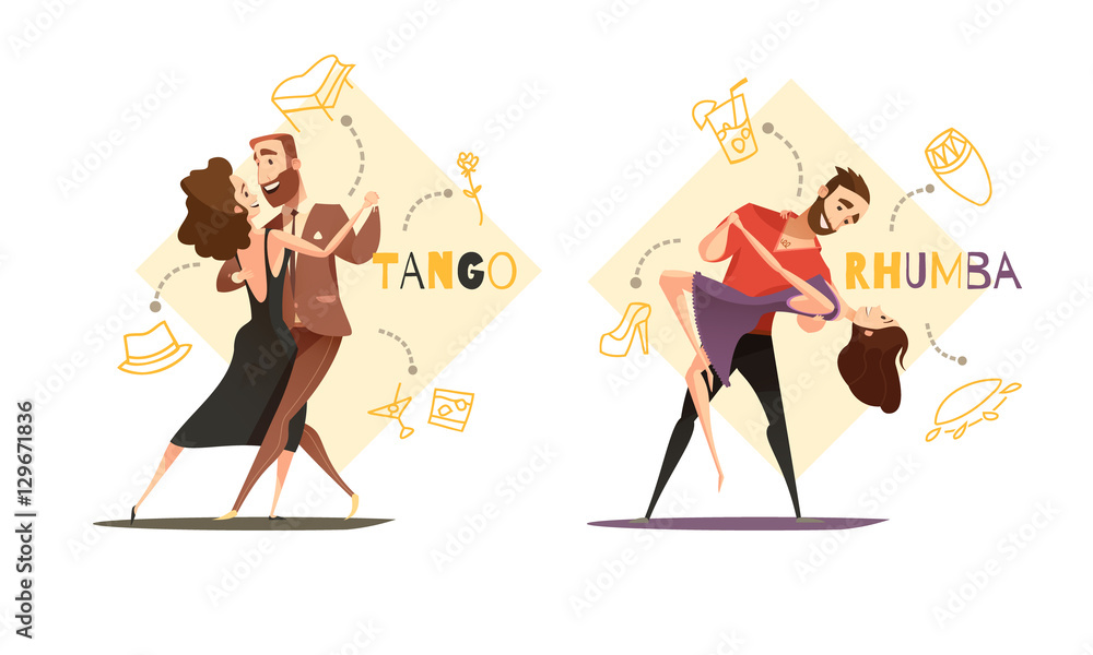Dancing Pairs 2 Retro Cartoon Templates Stock Vector | Adobe Stock