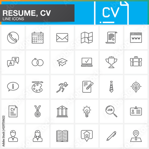 Line Icons Set For Resume Or Cv Outline Vector Symbol Collection Linear Pictogram Pack