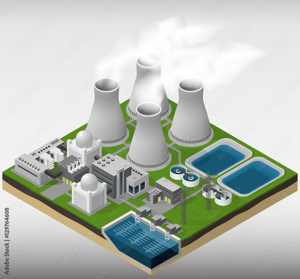 Vector isometric illustration of a nuclear power plant. Stock Vector ...
