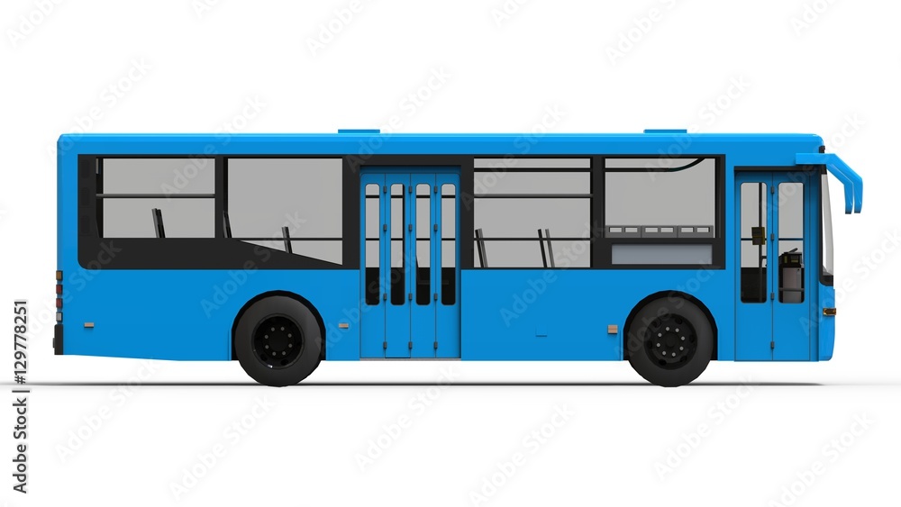 Small urban blue bus on a white background. 3d rendering. Stock ...