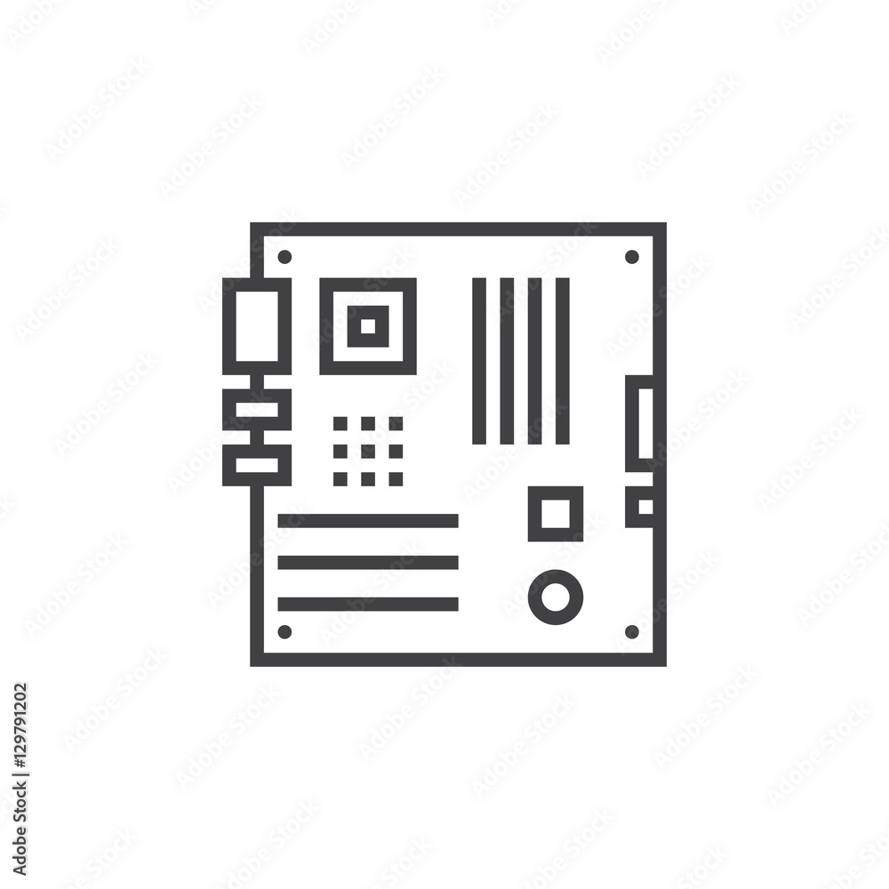 Personal computer motherboard line icon, outline vector sign, linear ...