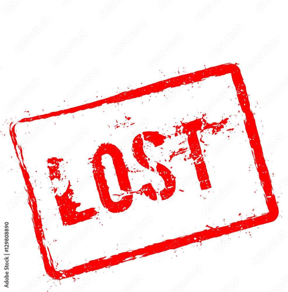 Lost red rubber stamp isolated on white background. Grunge rectangular ...