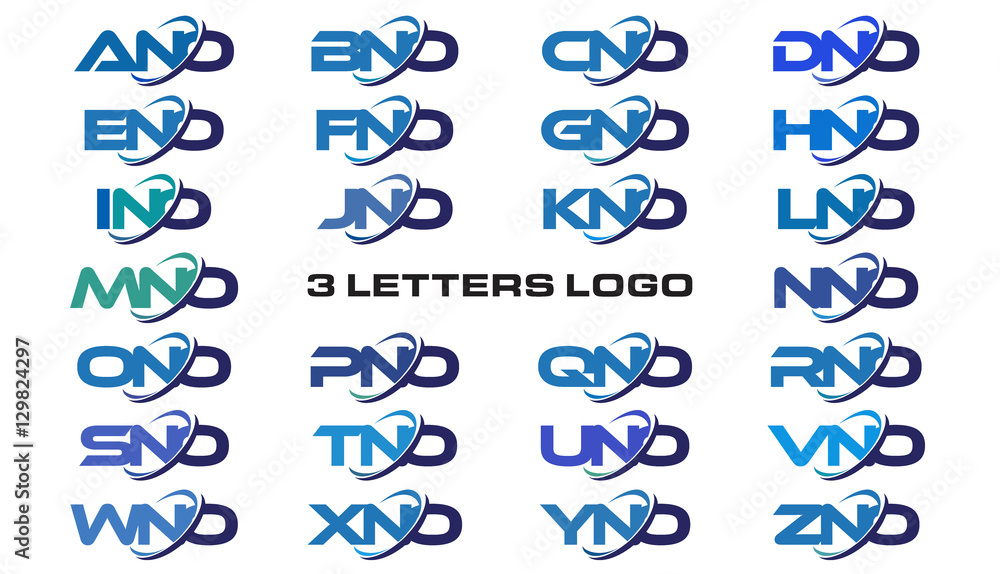 3 letters modern generic swoosh logo ANO, BNO, CNO, DNO, ENO, FNO, GNO ...