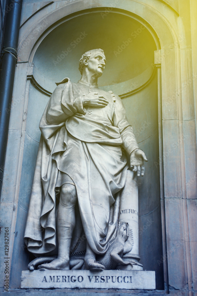 Statue of Amerigo Vespucci the famous Italian explorer, financier ...