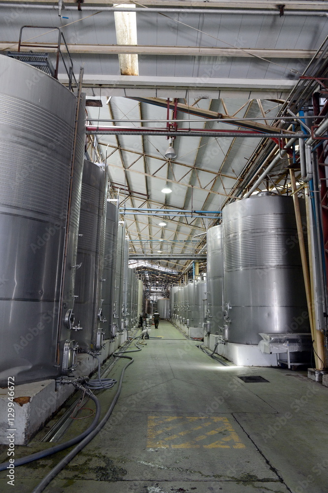 Fermentation in stainless steel vats for wine at the winery Santa Rita ...