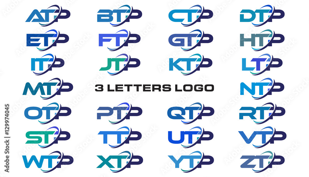 3 letters modern generic swoosh logo ATP, BTP, CTP, DTP, ETP, FTP, GTP ...
