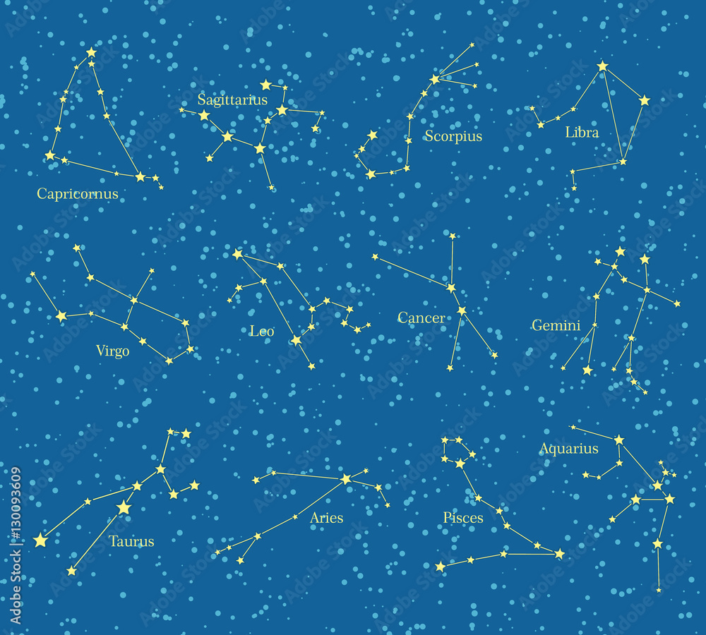 Night Sky with Constellations Map Illustration Stock Vector | Adobe Stock