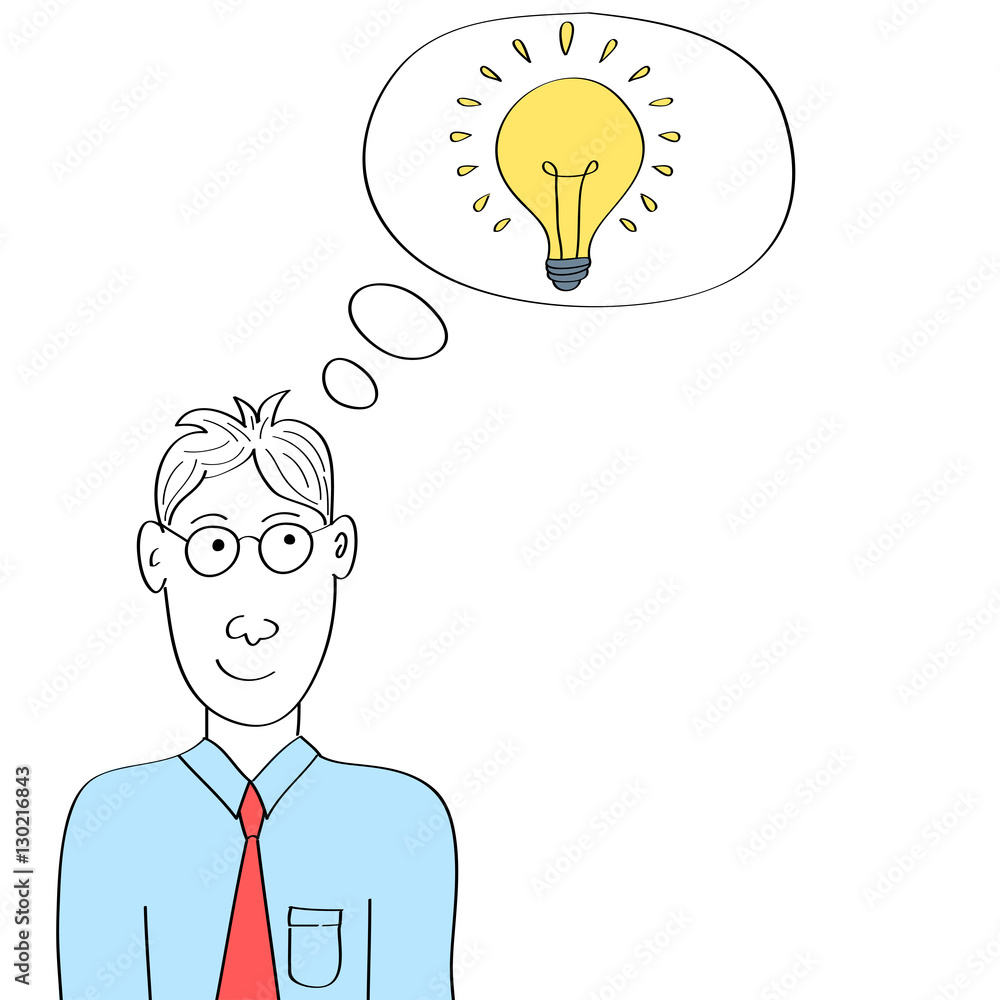 Cartoon man thinking bright idea light bulb Stock Vector | Adobe Stock