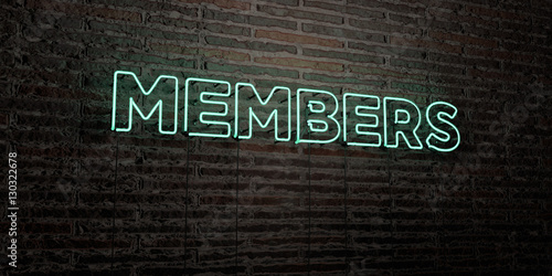 MEMBERS -Realistic Neon Sign on Brick Wall background - 3D rendered ...