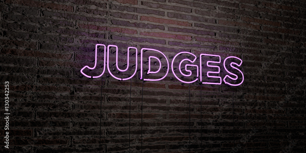 JUDGES -Realistic Neon Sign on Brick Wall background - 3D rendered ...