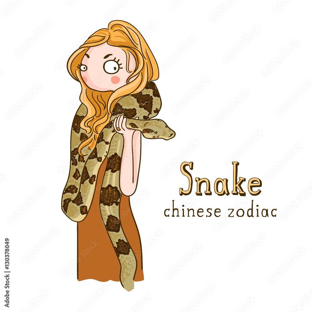 Beautiful girl with snake. Stock Vector | Adobe Stock