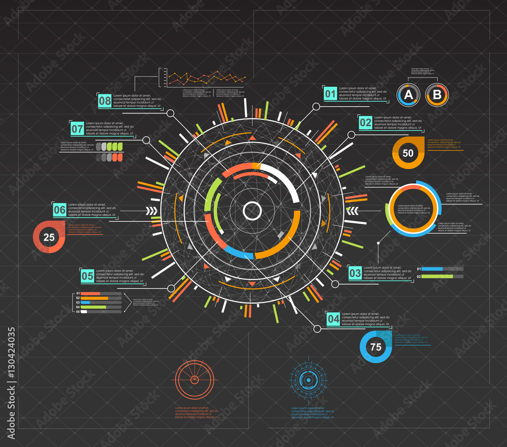 infographic elements. Head-up display elements for the web and app. Futuristic user interface ...