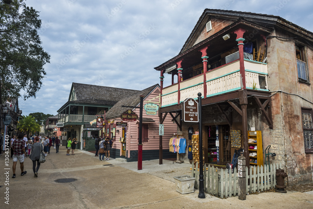 Old colonial shops, St George street pedestrian zone, St, Augustine ...