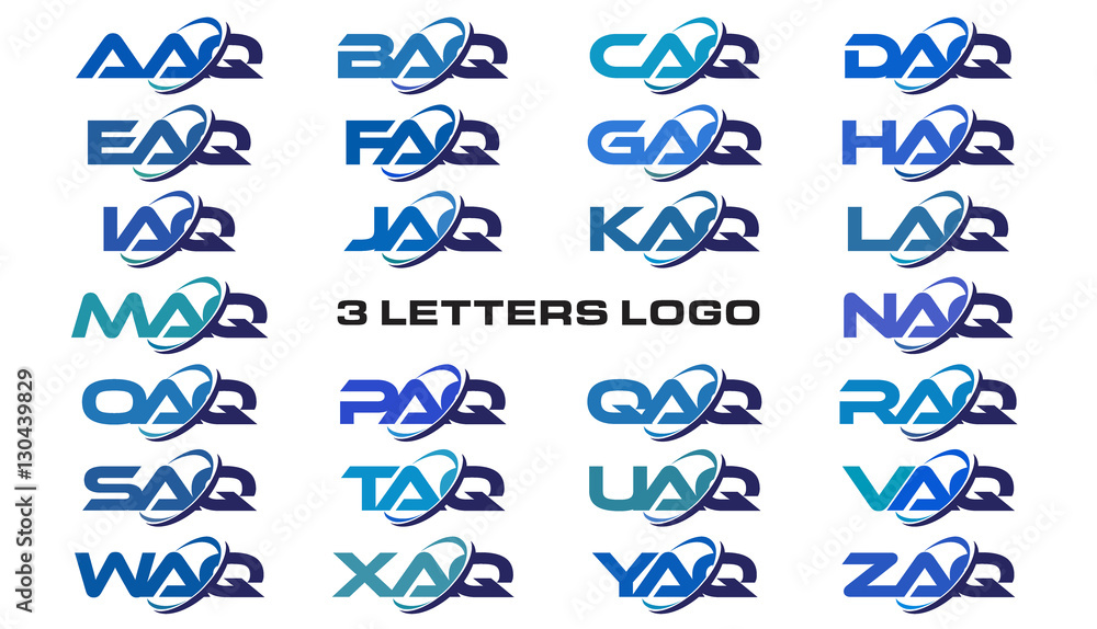 3 letters modern generic swoosh logo AAQ, BAQ, CAQ, DAQ, EAQ, FAQ, GAQ ...