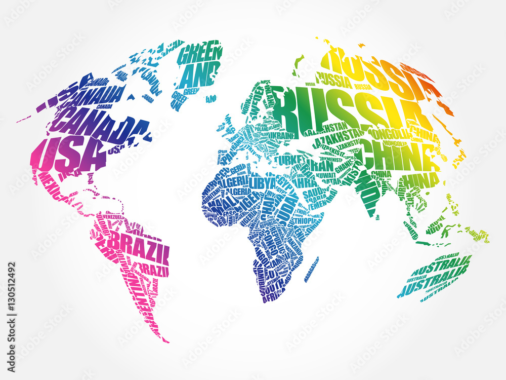 World Map in Typography word cloud concept, names of countries Stock ...