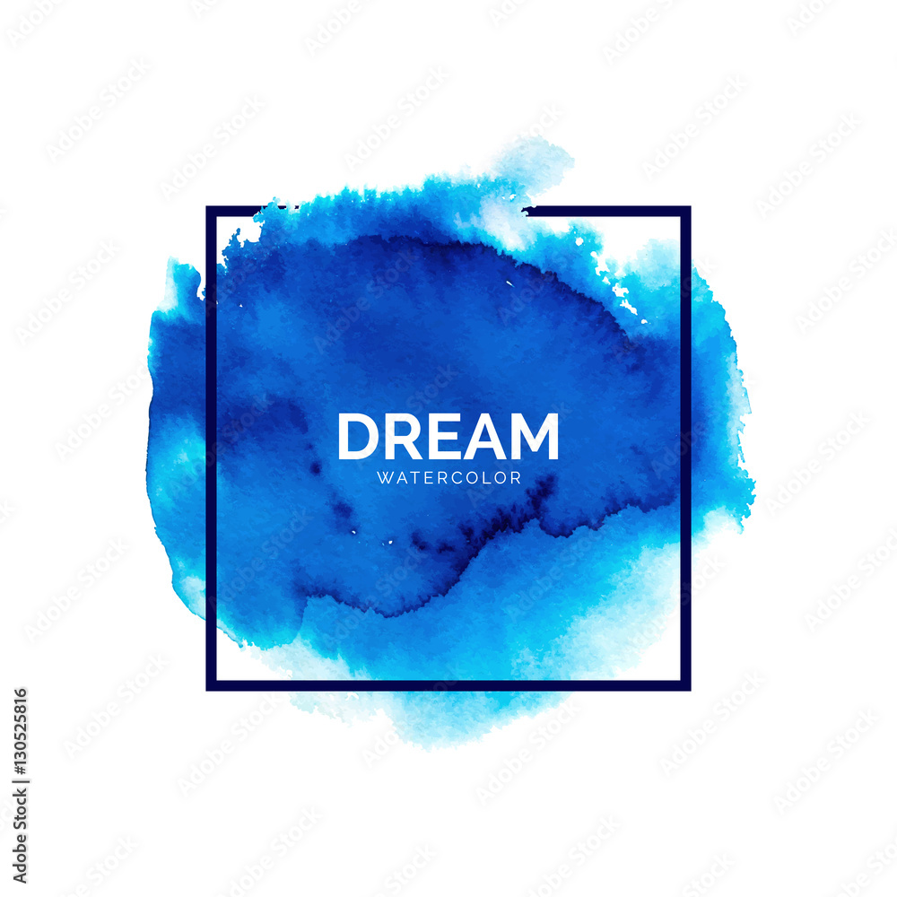 Abstract blue watercolor splash with square frame, hand painted ...